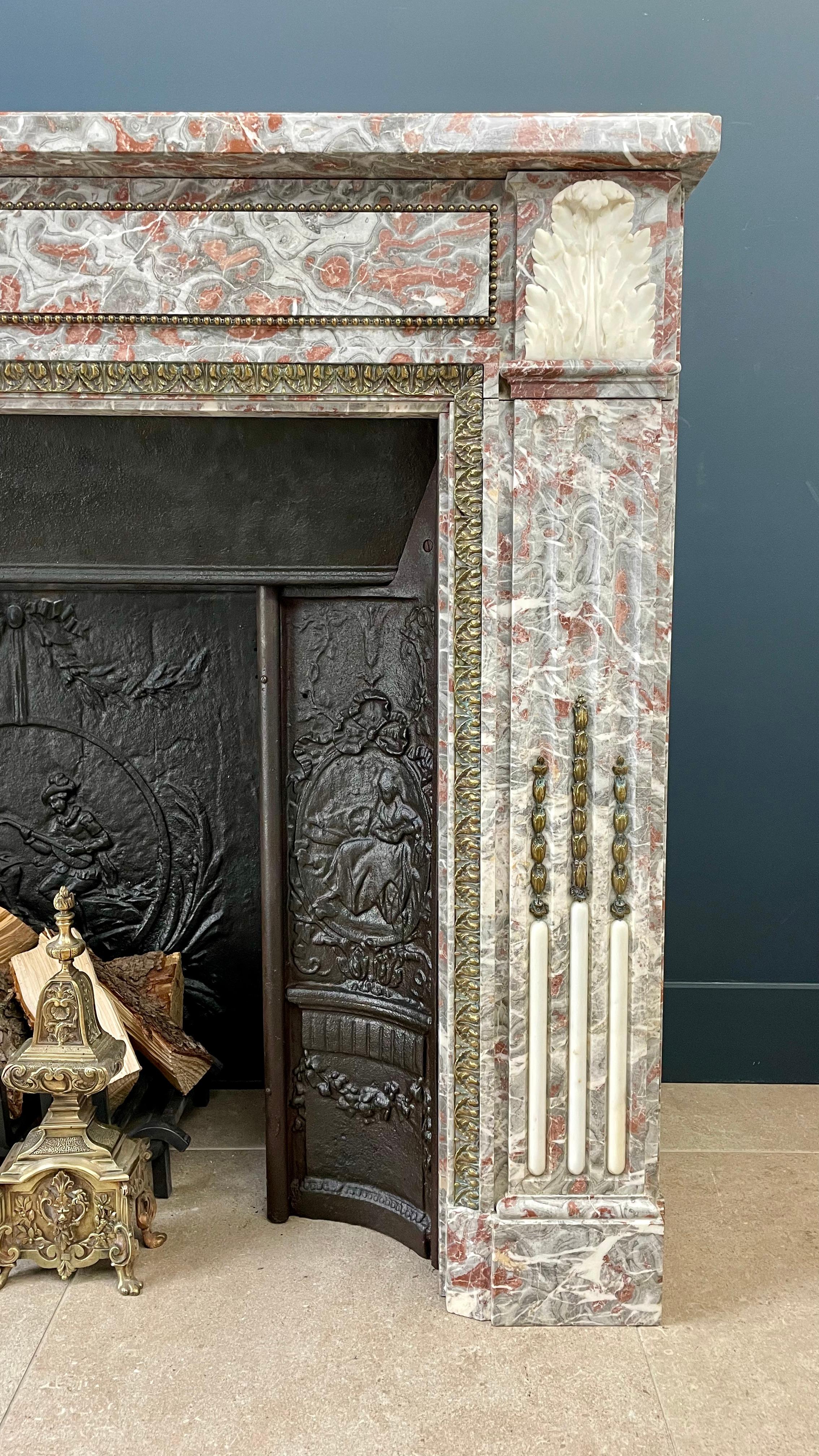 Very Exclusive Antique Marble Fireplace with Custom Made Cast Iron ...