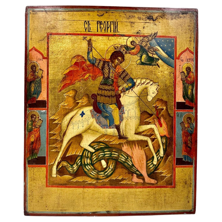 Very Fine Antique Russian Icon Saint George Slaying the Dragon, 19th ...