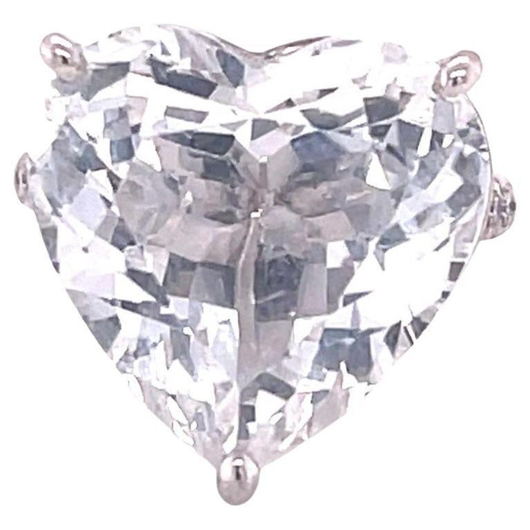 Very Fine Certified White Topaz Heart Ring 16.34 Carat Set with ...
