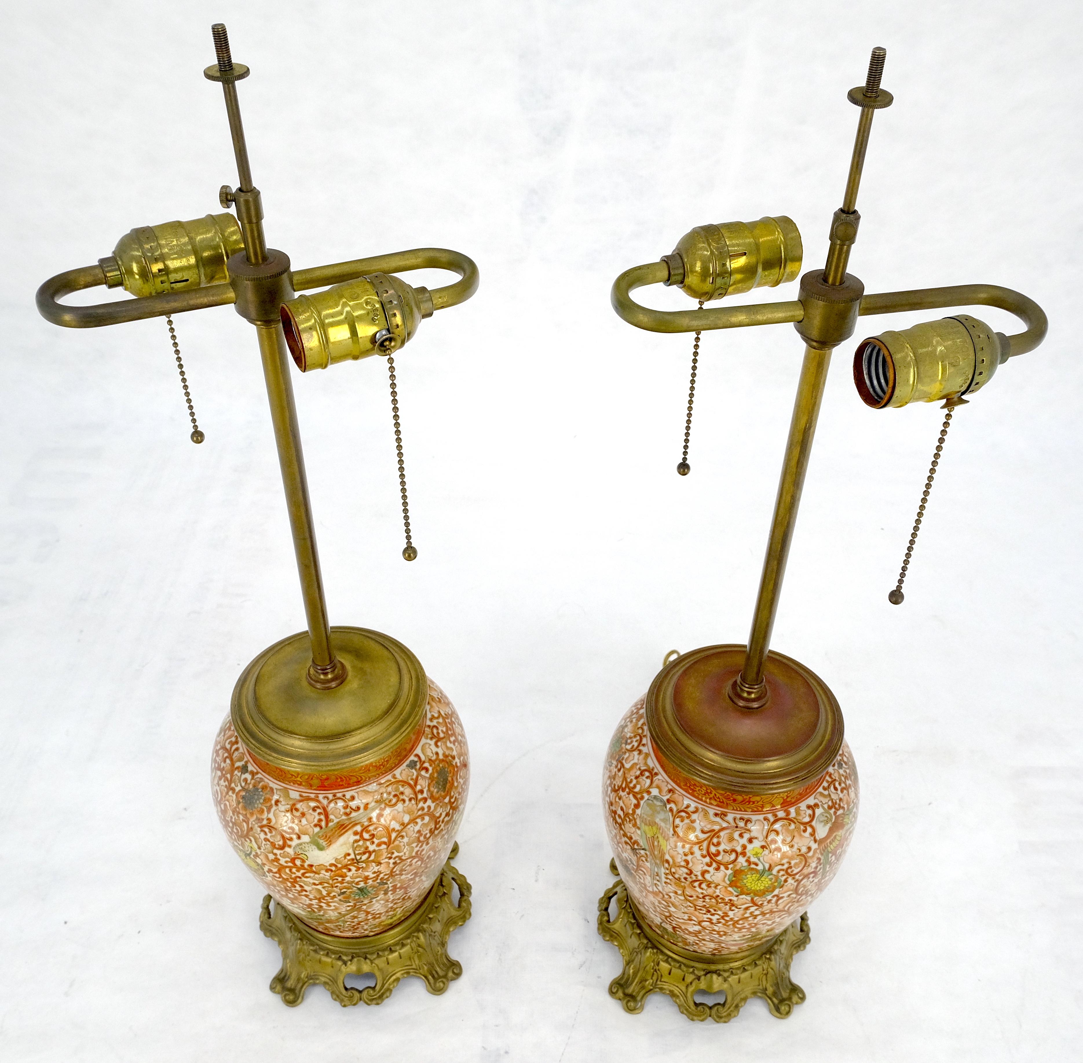 Very Fine Enamel Decorated Satsuma Style Ceramic Bases Table Lamps For ...