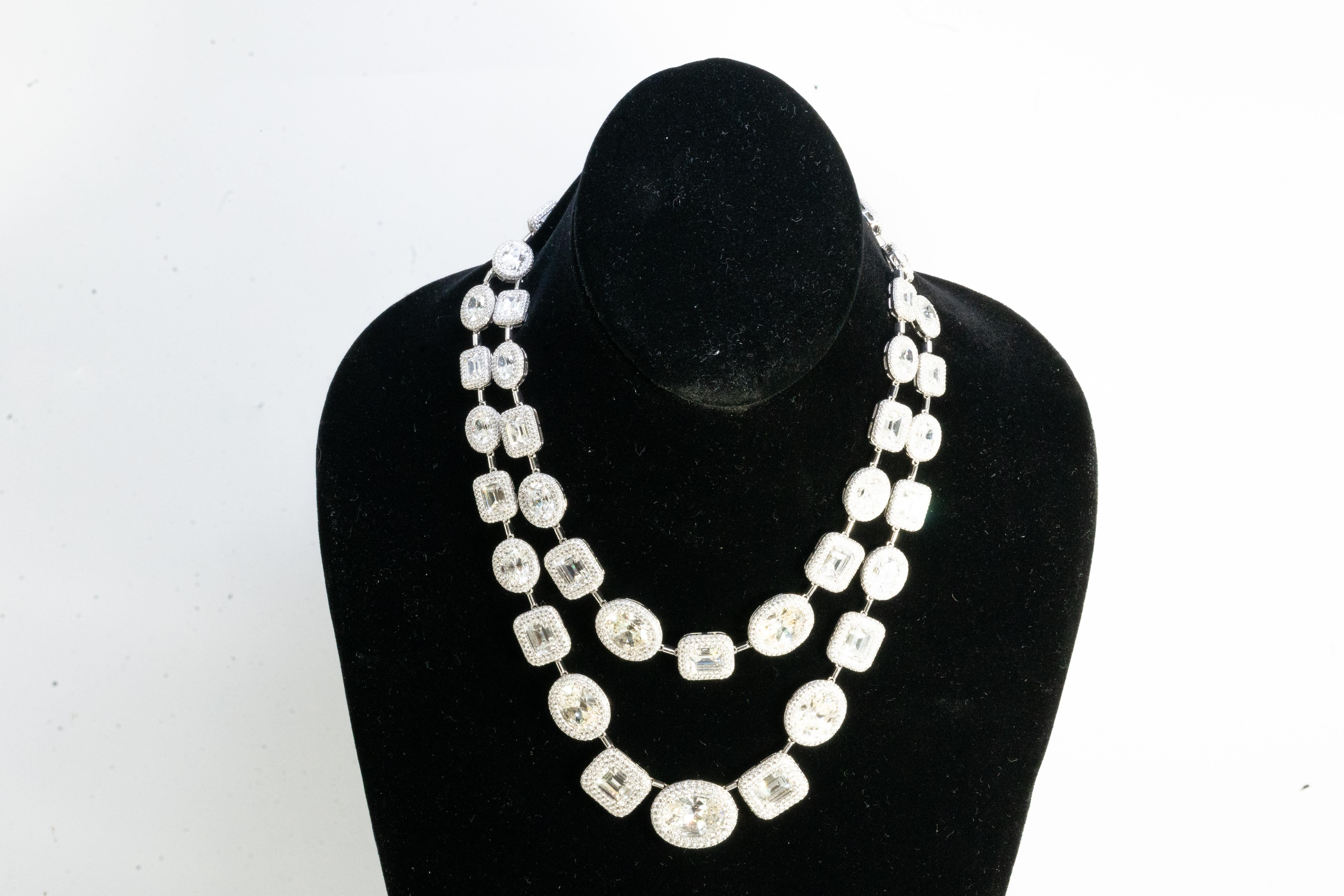 Very Fine Gem Set Cubic Zirconia Two Layer Silver Necklace For Sale at ...
