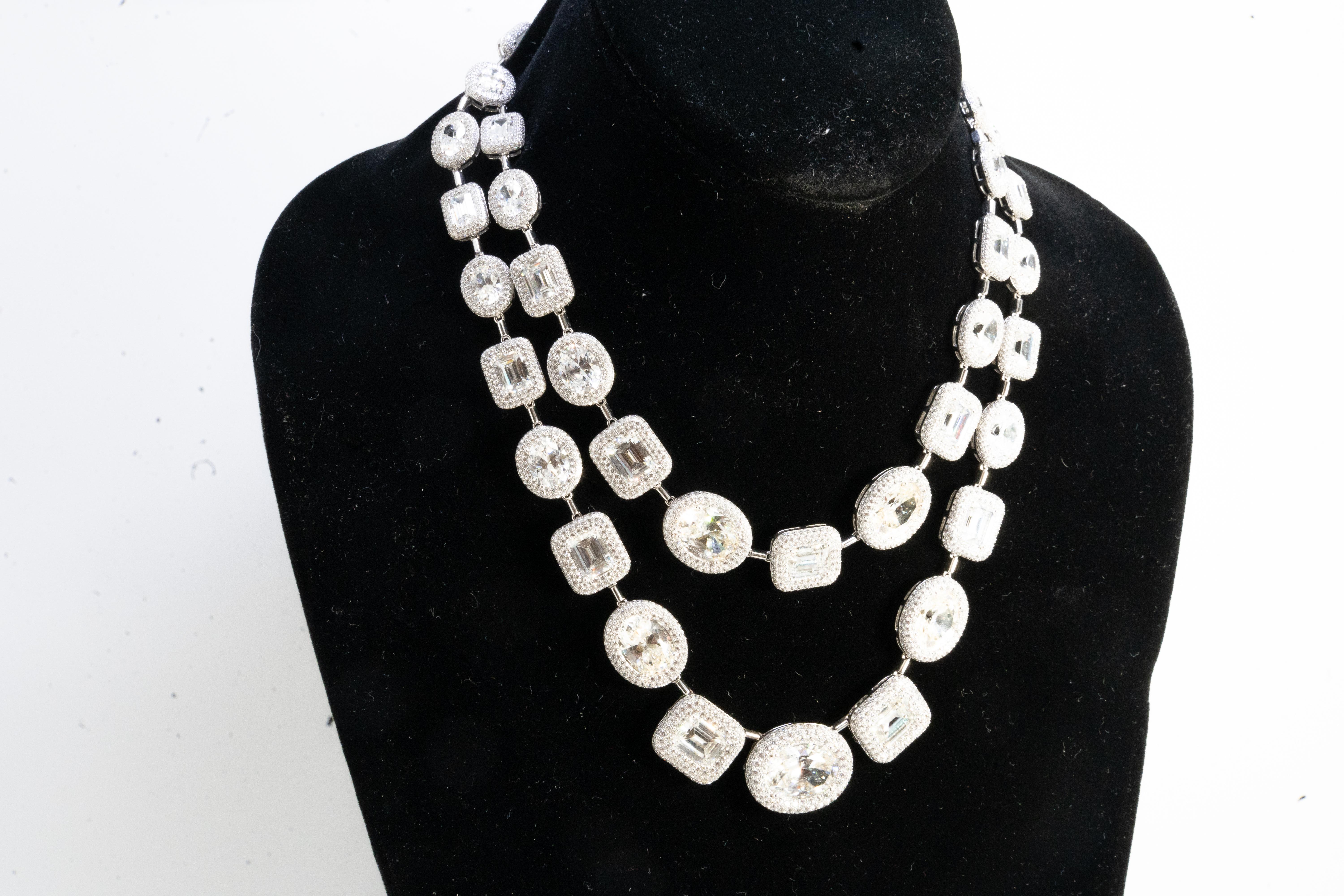 Very Fine Gem Set Cubic Zirconia Two Layer Silver Necklace For Sale at ...