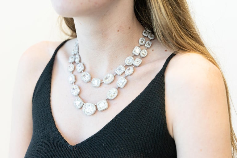 Very Fine Gem Set Cubic Zirconia Two Layer Silver Necklace For Sale at ...