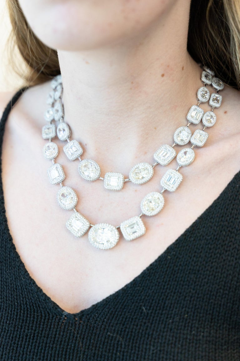 Very Fine Gem Set Cubic Zirconia Two Layer Silver Necklace For Sale at ...