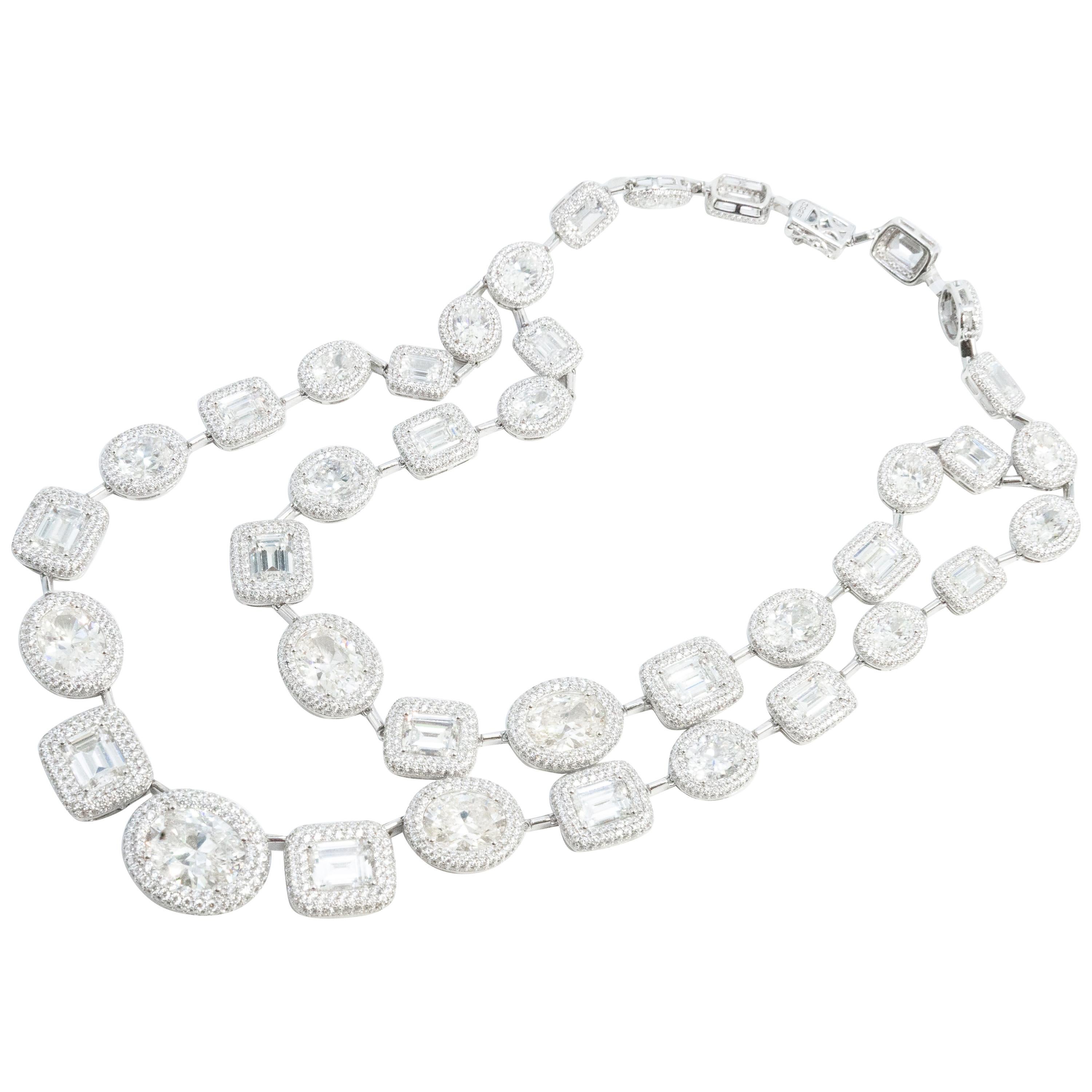 Very Fine Gem Set Cubic Zirconia Two Layer Silver Necklace For Sale at ...