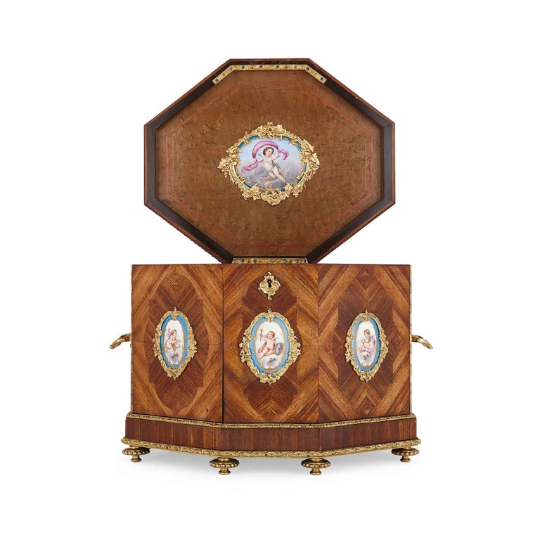 Very Fine Gilt Glass Liquor Set with Ormolu and Porcelain Mounted Case ...