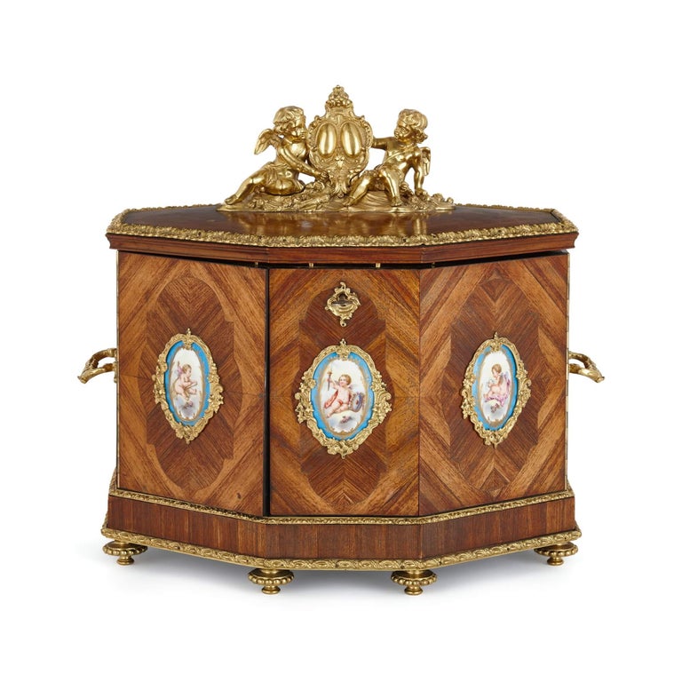 Very Fine Gilt Glass Liquor Set with Ormolu and Porcelain Mounted Case ...