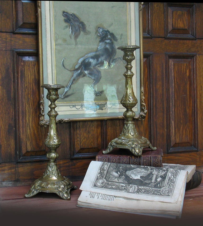 Very Fine Louis XV Style Pair of Brass Candlesticks by Norblin and Co ...