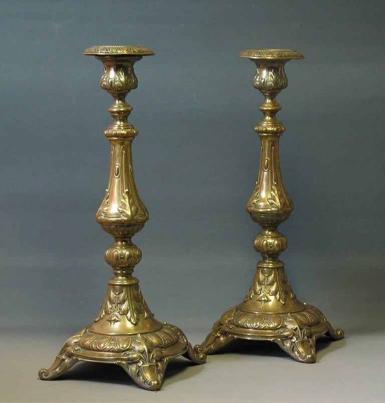 Very Fine Louis XV Style Pair of Brass Candlesticks by Norblin and Co ...