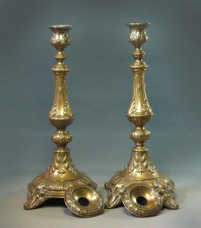 Very Fine Louis XV Style Pair of Brass Candlesticks by Norblin and Co ...