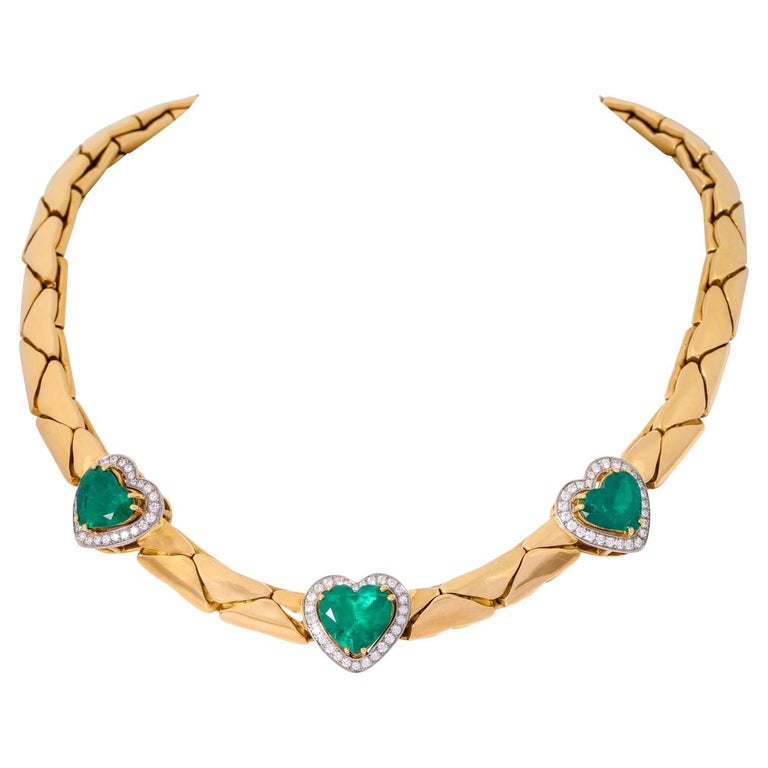Very Fine Necklace with 3 Emeralds For Sale at 1stDibs