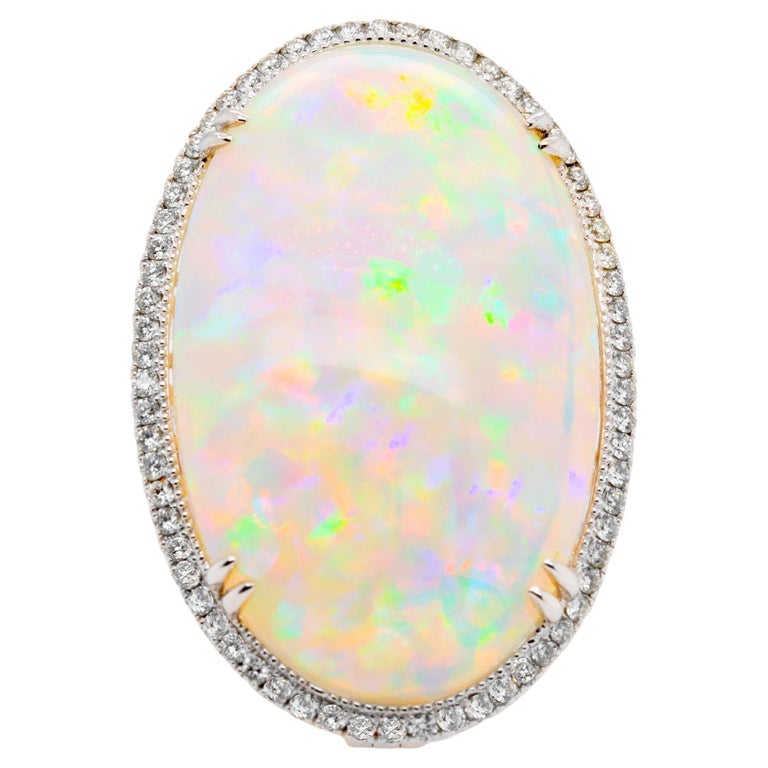 Very Fine Opal 44.53 Carat Ring with Diamonds 14K Gold For Sale at 1stDibs