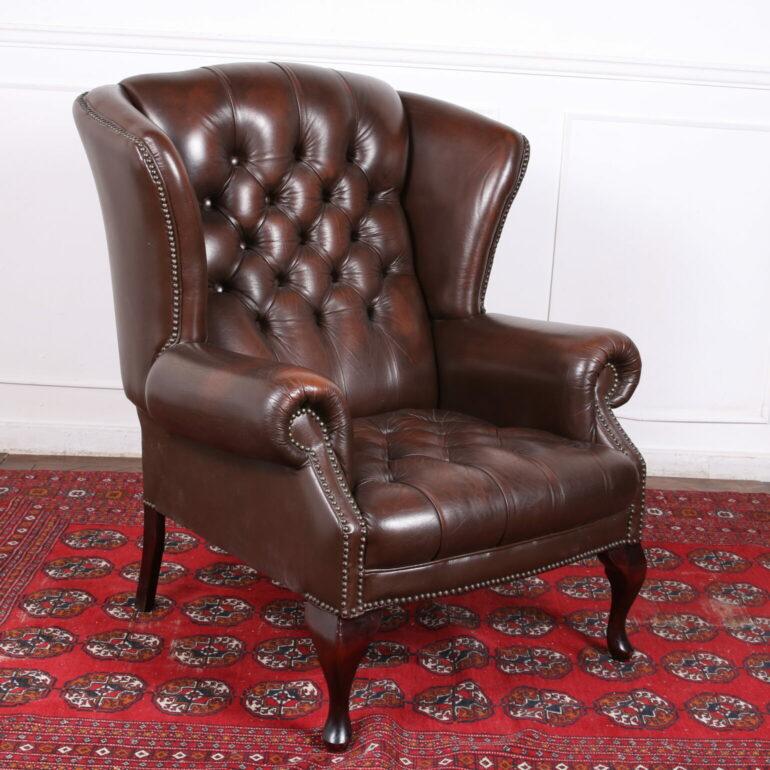 Very Fine Pair Of English Button Tufted Leather Wingbacks For Sale at ...