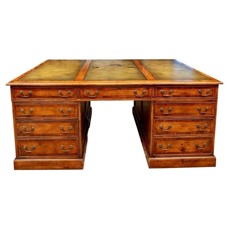 Very Fine Re-Creation Leather Top Partners Desk with Banding For Sale ...