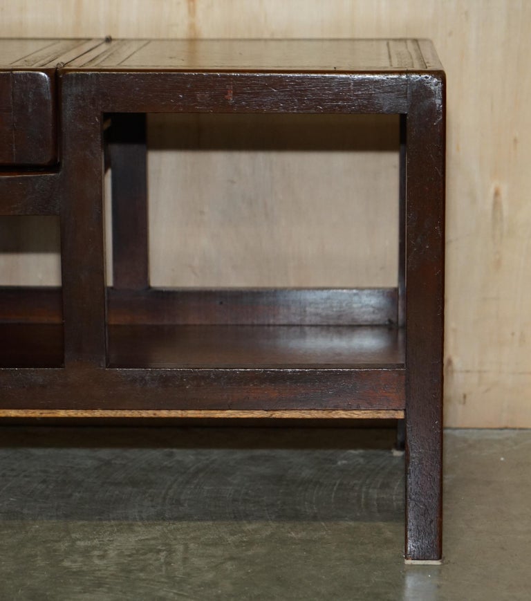 Very Fine Vintage Hardwood Green Leather Side Table Metamorphic Library ...