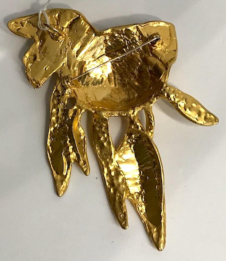 Very Large 1980s Satin Gold Fish Brooch / Pendant at 1stDibs