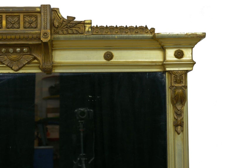 Very Large Aesthetic Movement Over-Mantel Mirror in Silvered Giltwood ...