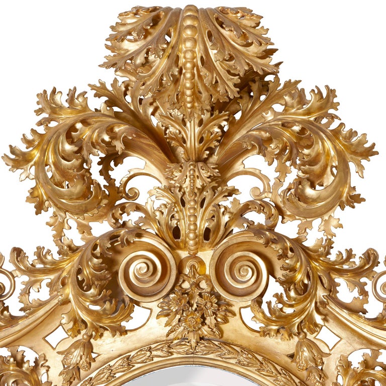 Very Large Antique Baroque Style Giltwood Mirror For Sale at 1stDibs