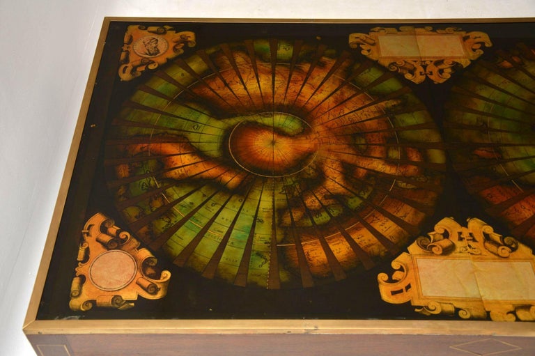 Very Large Antique Brass and Mahogany Atlas Coffee Table at 1stDibs