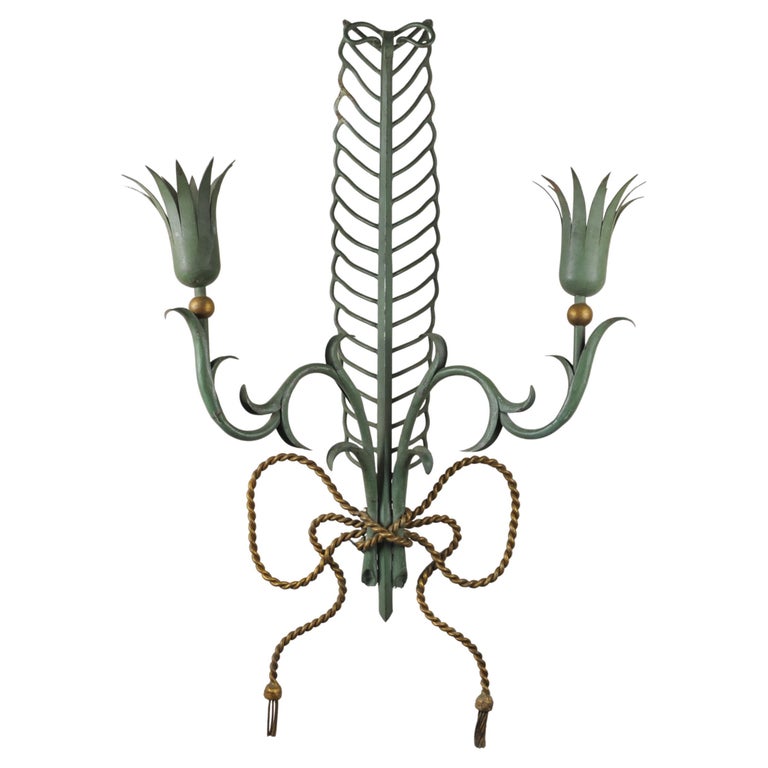 Very Large Art Deco Wall Light in Wrought Iron in the Taste of Gilbert ...