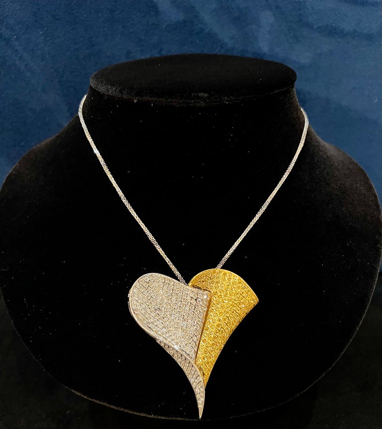Very Large Asymmetrical Heart Fancy Yellow and White Diamond 18K Gold ...