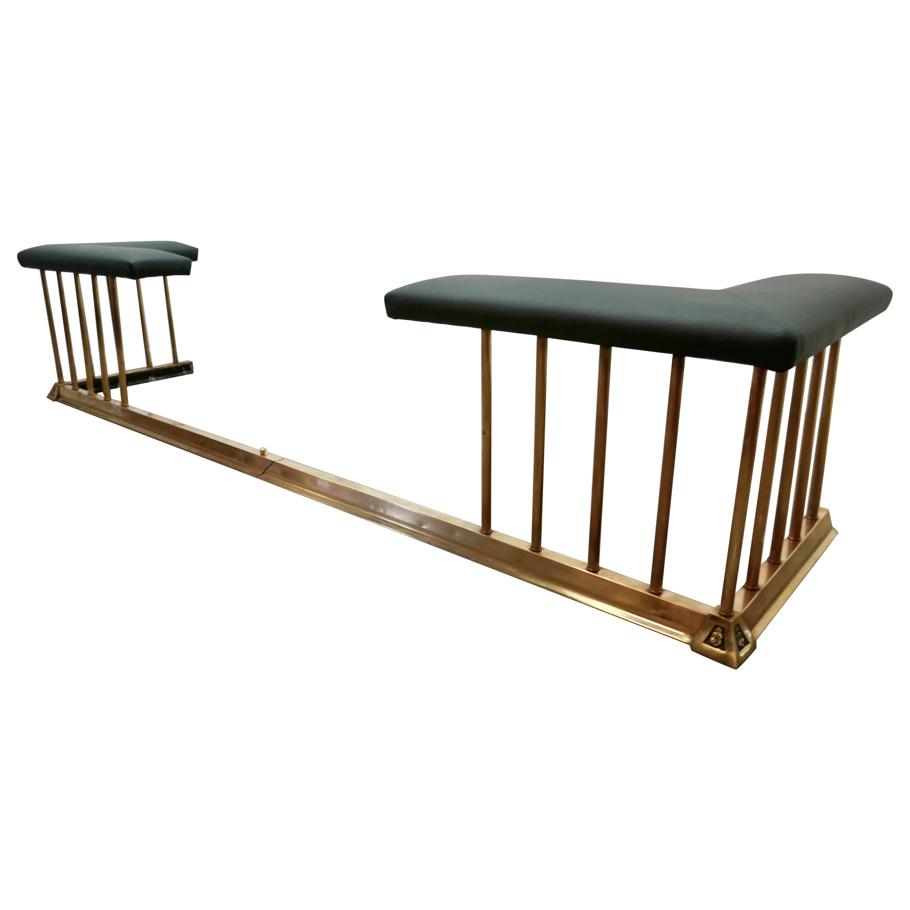 Very Large Brass and Green Leather Club Fender at 1stDibs