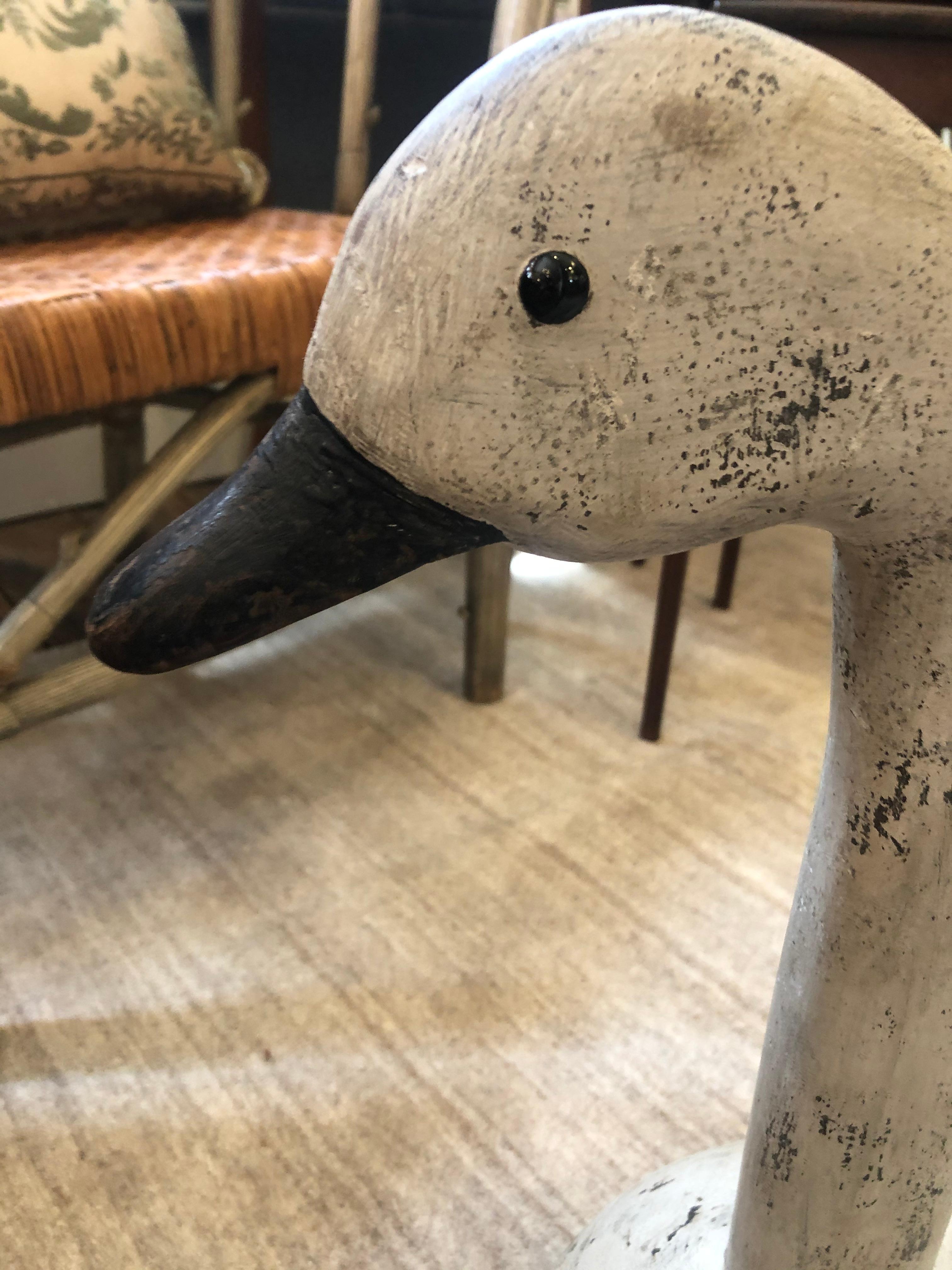 Very Large Charming Carved Wood Folk Art Swan Decoy Sculpture For Sale ...