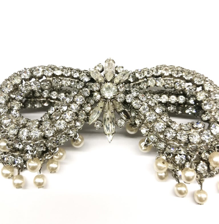 Very large clear paste and pearl 'bow' brooch, Roger Jean-Pierre ...