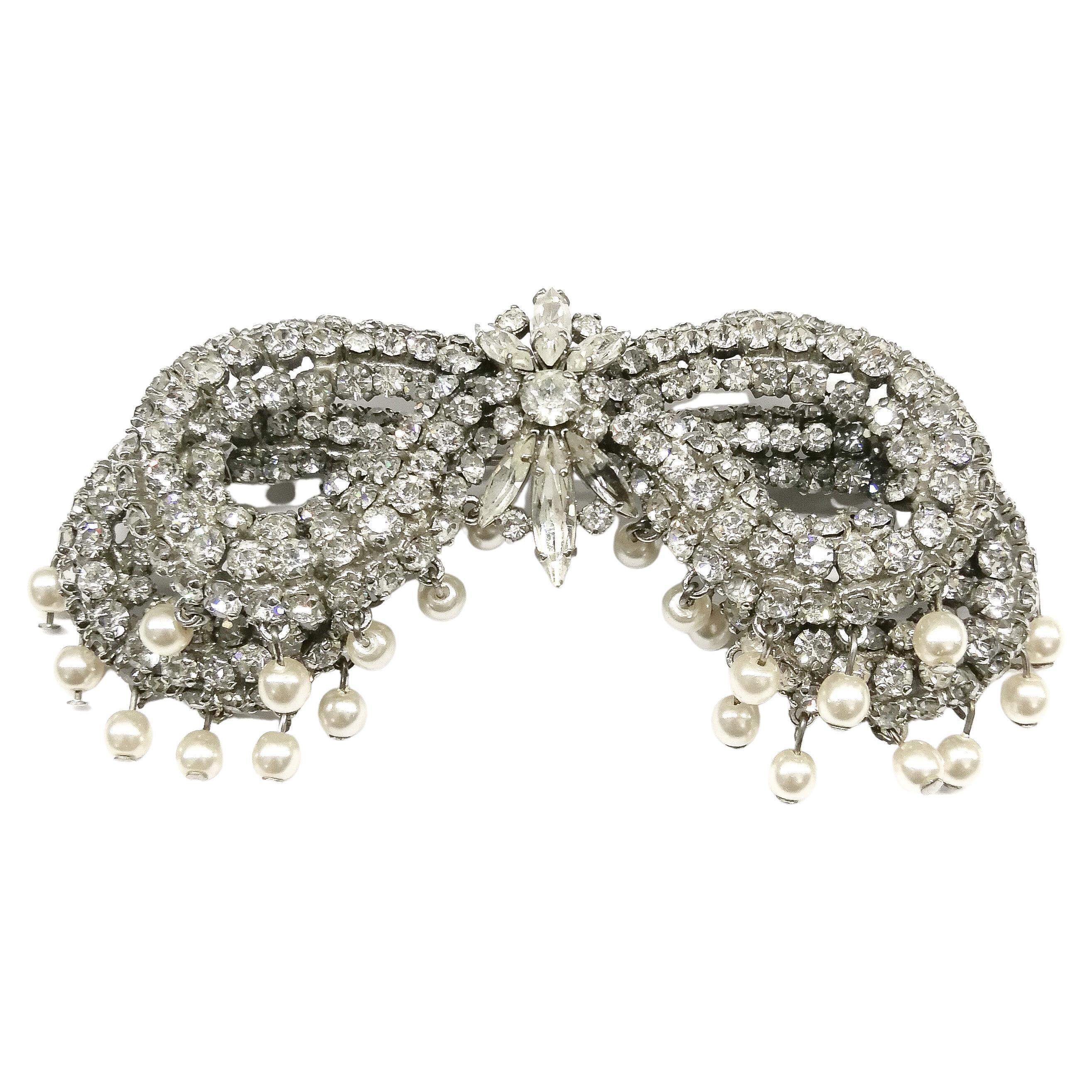 Very large clear paste and pearl 'bow' brooch, Roger Jean-Pierre ...