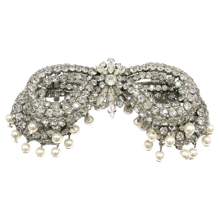 Very large clear paste and pearl 'bow' brooch, Roger Jean-Pierre ...