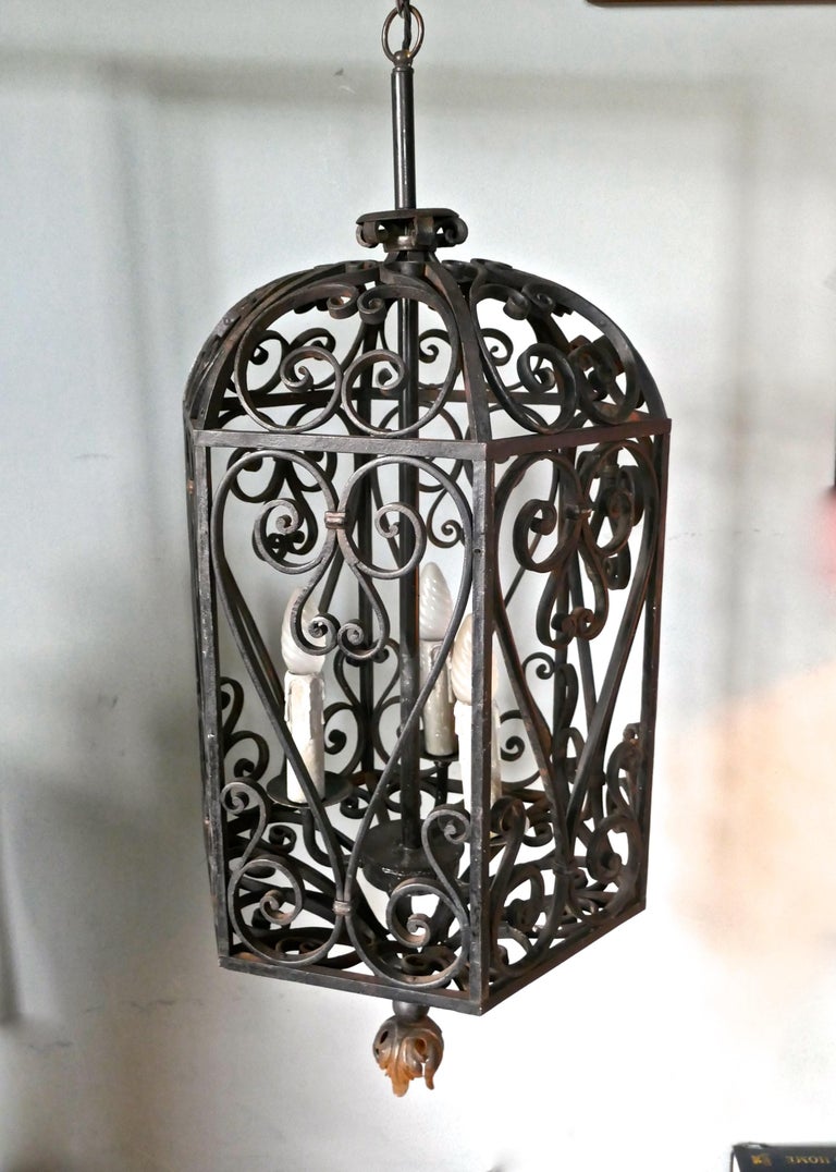 Very Large Decorative Wrought Iron Porch Lantern For Sale at 1stDibs