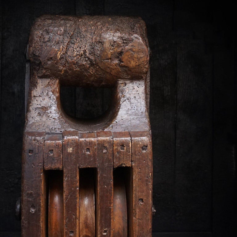 Very Large Dutch 18th Century Wood and Wrought Iron Naval Pulley at 1stDibs
