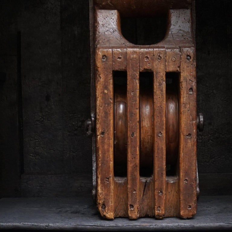 Very Large Dutch 18th Century Wood and Wrought Iron Naval Pulley at 1stDibs