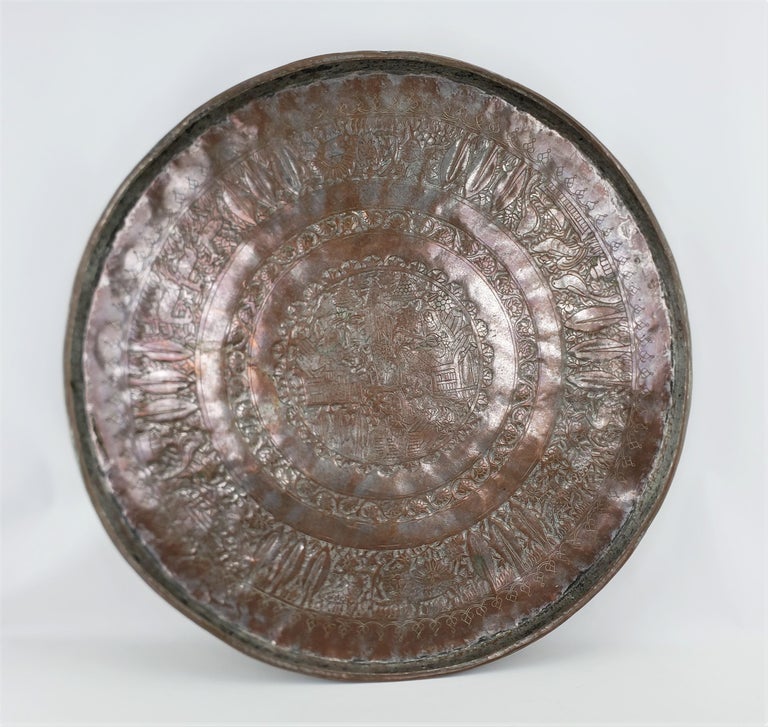 Very Large East Indian Copper Serving Tray or Table Top with Engraved ...