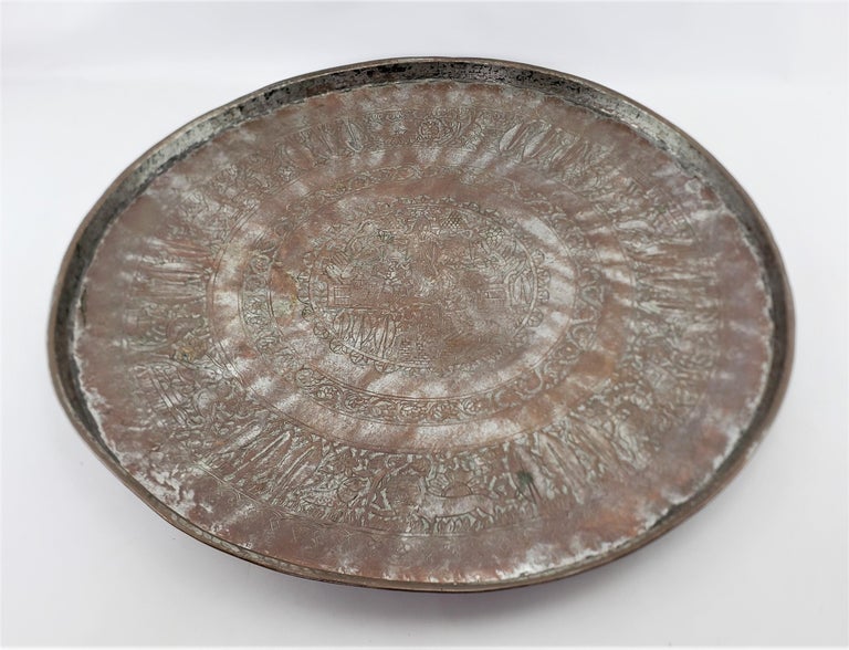 Very Large East Indian Copper Serving Tray or Table Top with Engraved ...