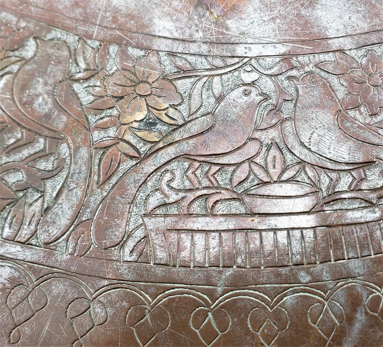 Very Large East Indian Copper Serving Tray or Table Top with Engraved ...