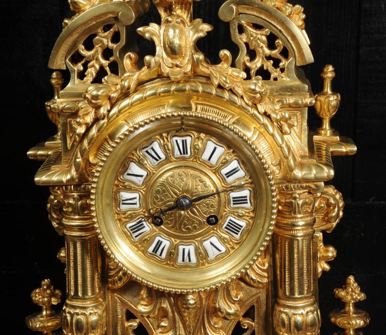 Very Large Gilt Bronze Baroque Clock Set Antique French at 1stDibs