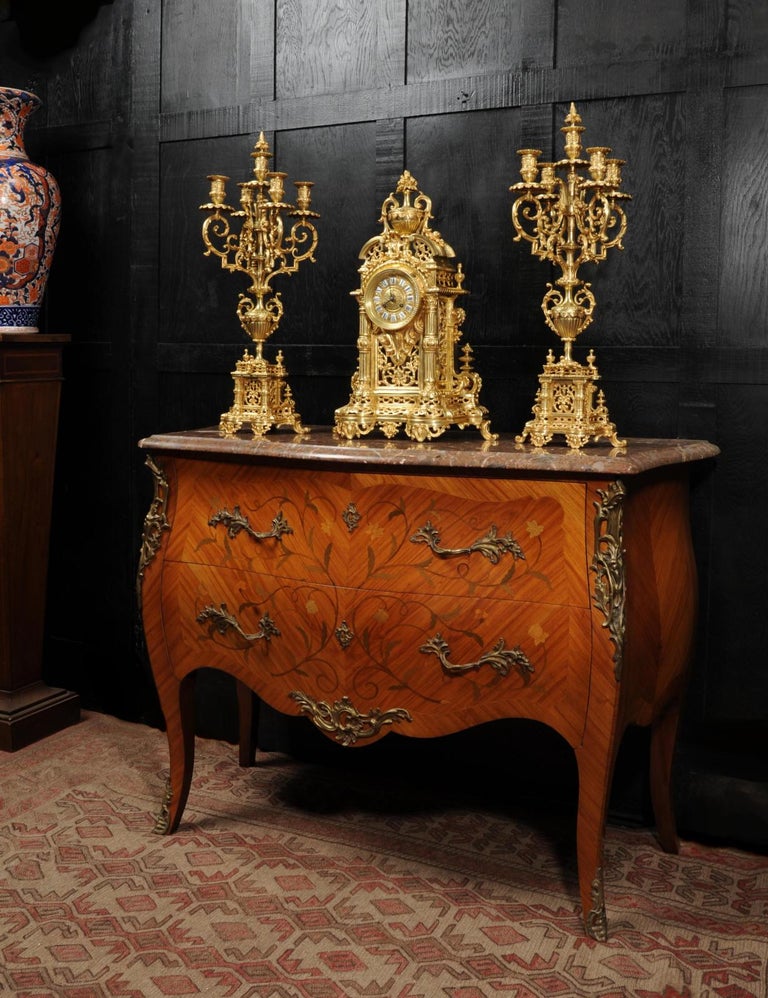 Very Large Gilt Bronze Baroque Clock Set Antique French at 1stDibs