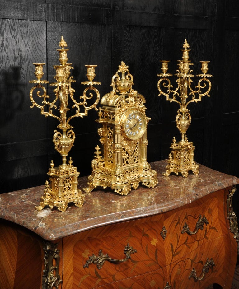 Very Large Gilt Bronze Baroque Clock Set Antique French at 1stDibs