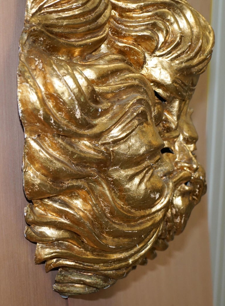 Very Large Gold Gilt Papier Mâché Wall Hanging Mask of the Gods of Wind ...