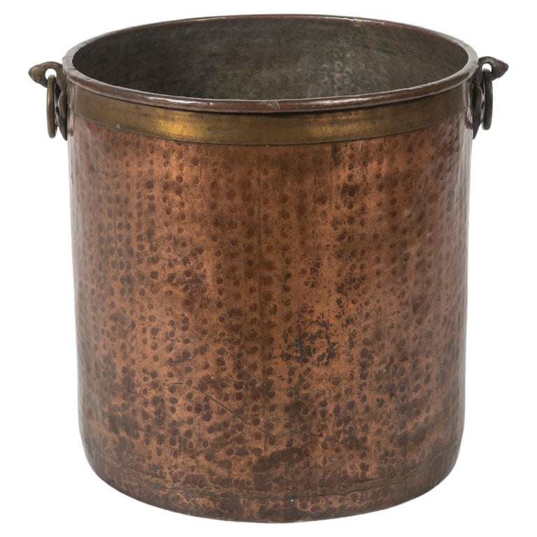 Very Large Hammered Copper Planter with Brass Details For Sale at 1stDibs