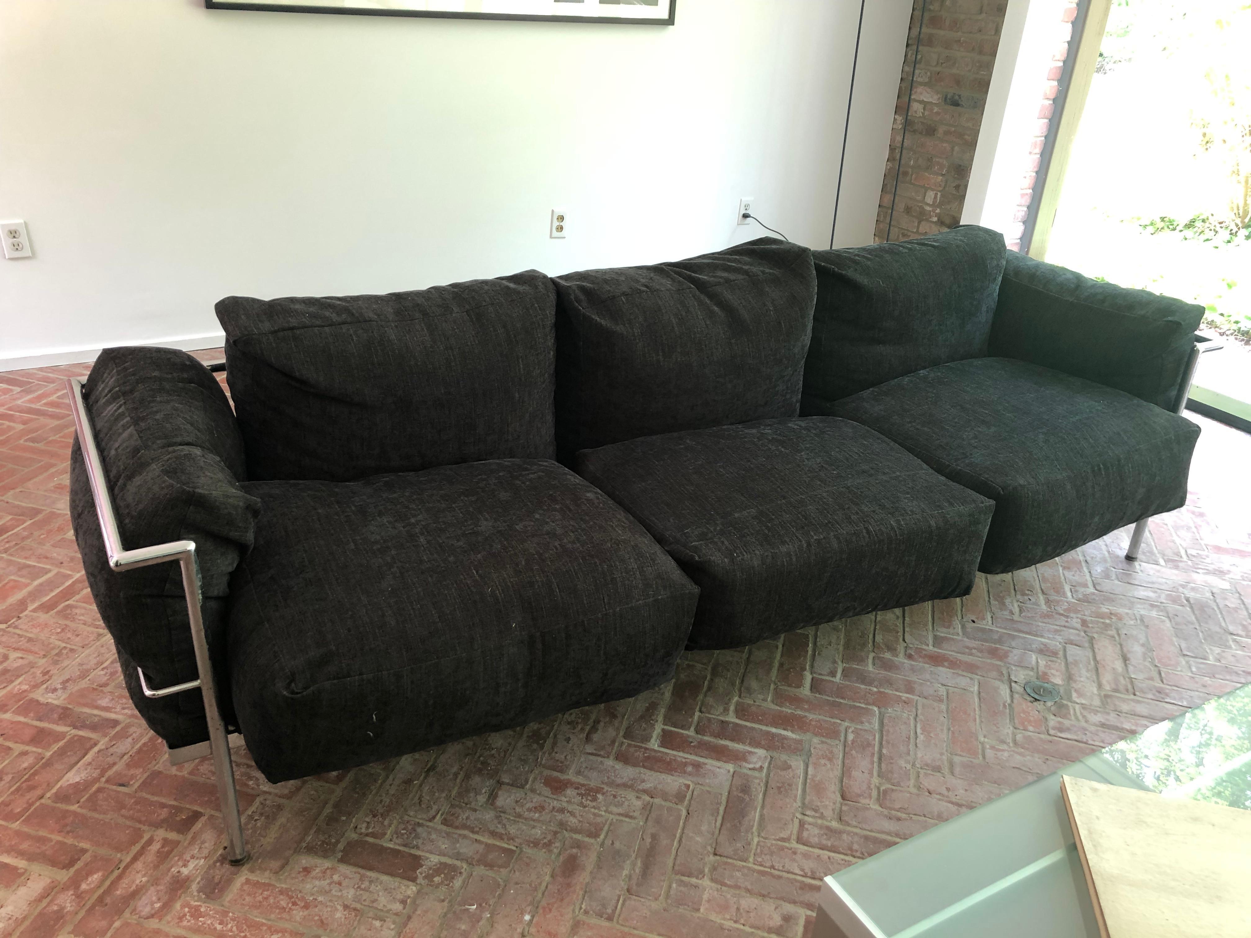 Very Large Le Corbusier Style Chrome and Custom Upholstered Sofa For ...