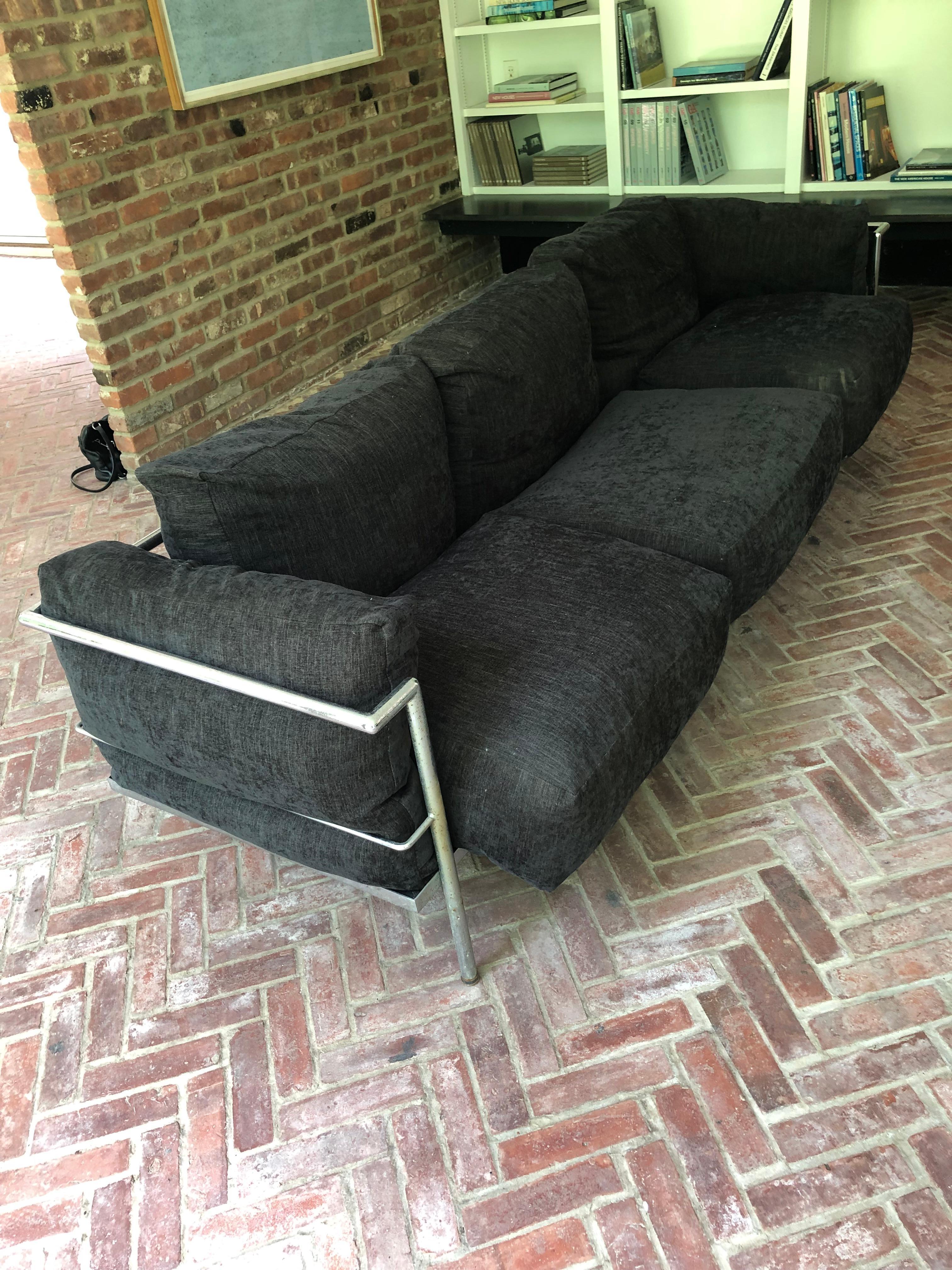 Very Large Le Corbusier Style Chrome and Custom Upholstered Sofa For ...