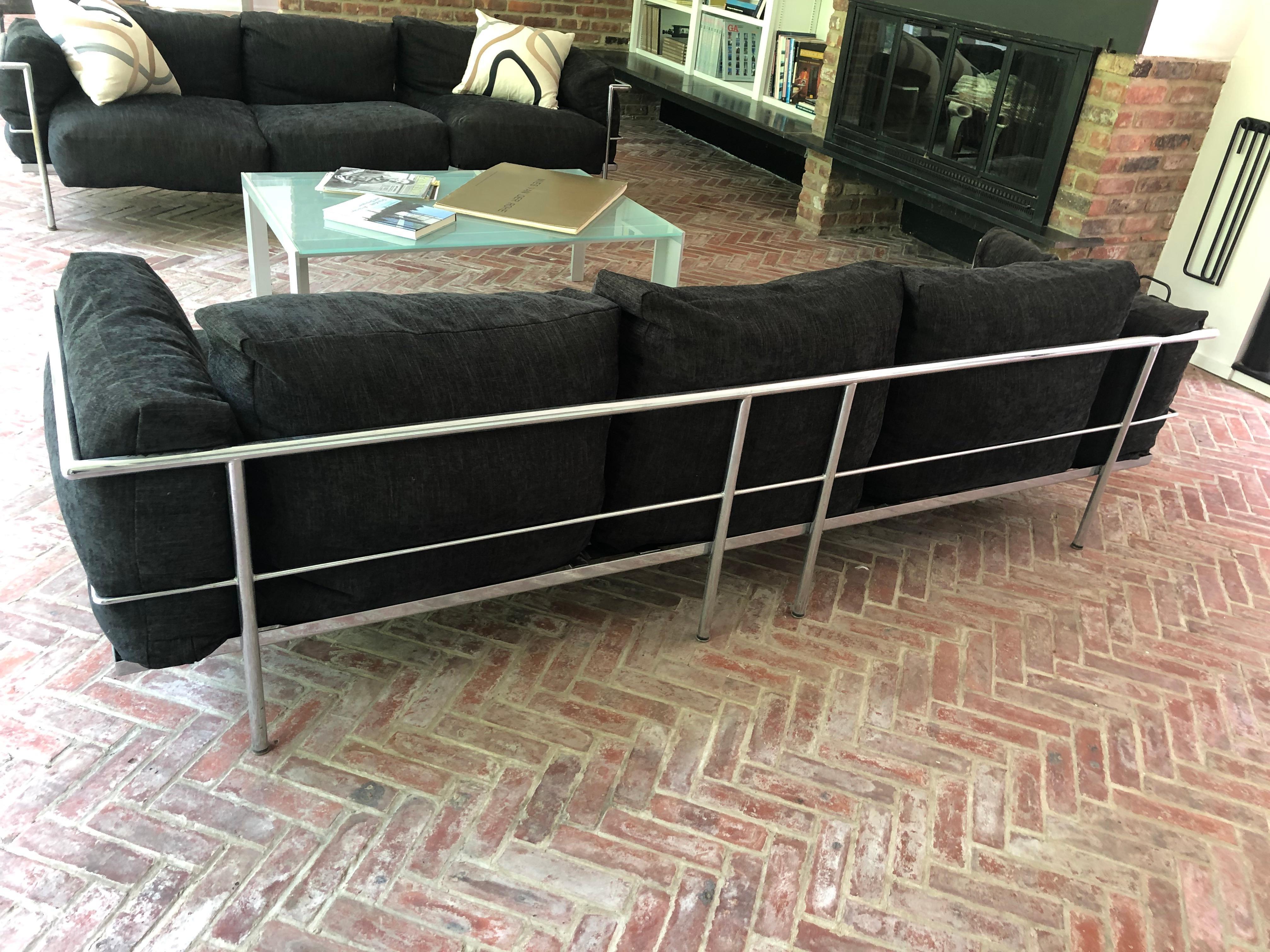 Very Large Le Corbusier Style Chrome and Custom Upholstered Sofa For ...