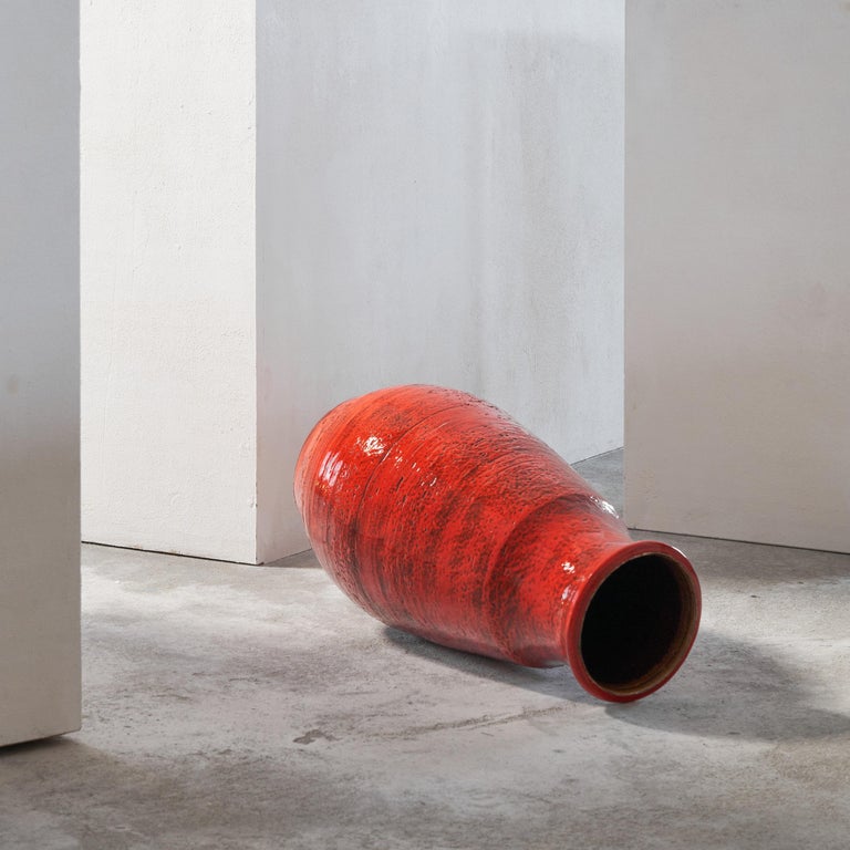 Very Large Mid Century Studio Pottery Vase in Bright Red, 1960s For ...