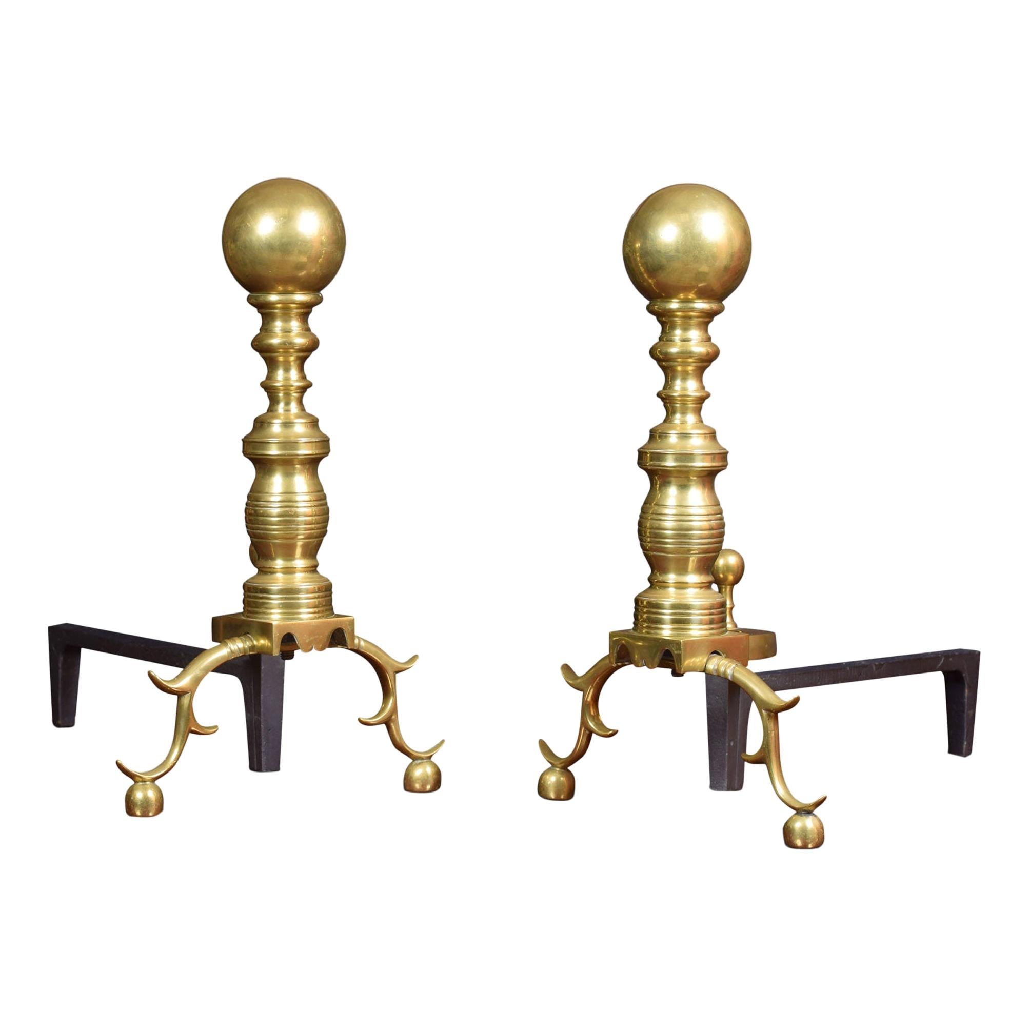 Large Pair of Dutch Baroque Style Brass Fire Dogs For Sale at 1stDibs