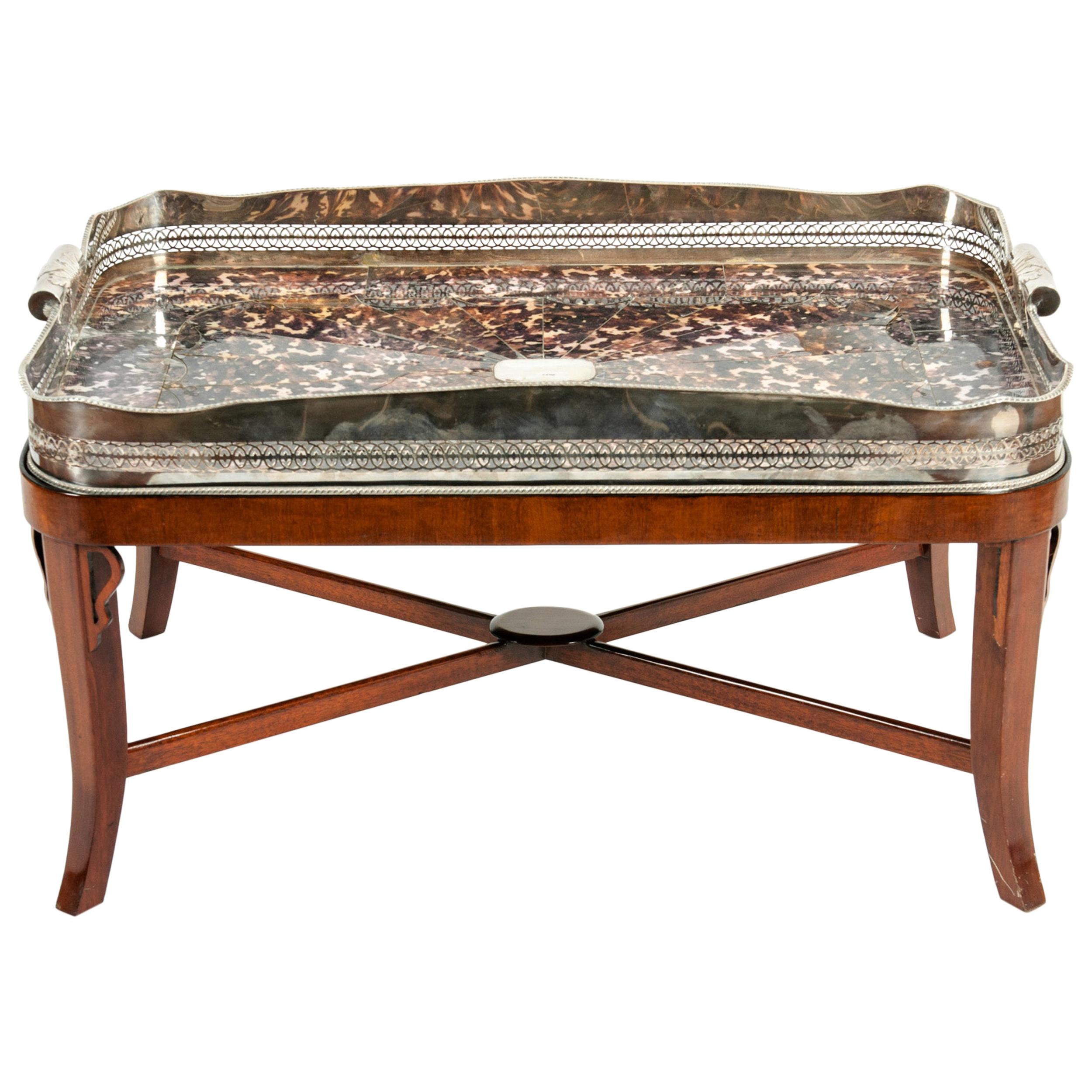 Faux Tortoiseshell and Silver Plated Tray Table at 1stDibs