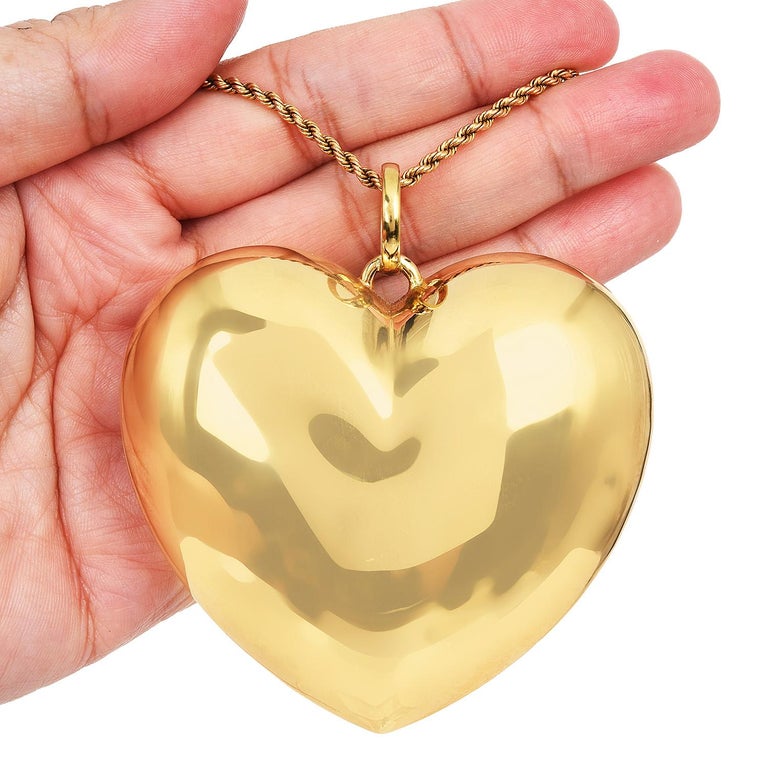 Very Large Puff Heart 18k Yellow Gold Pendant at 1stDibs