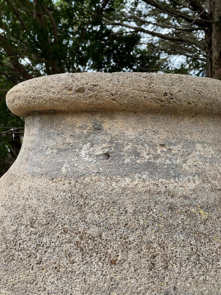 Very Large Round French Carved Stone Pot/Planter For Sale at 1stDibs