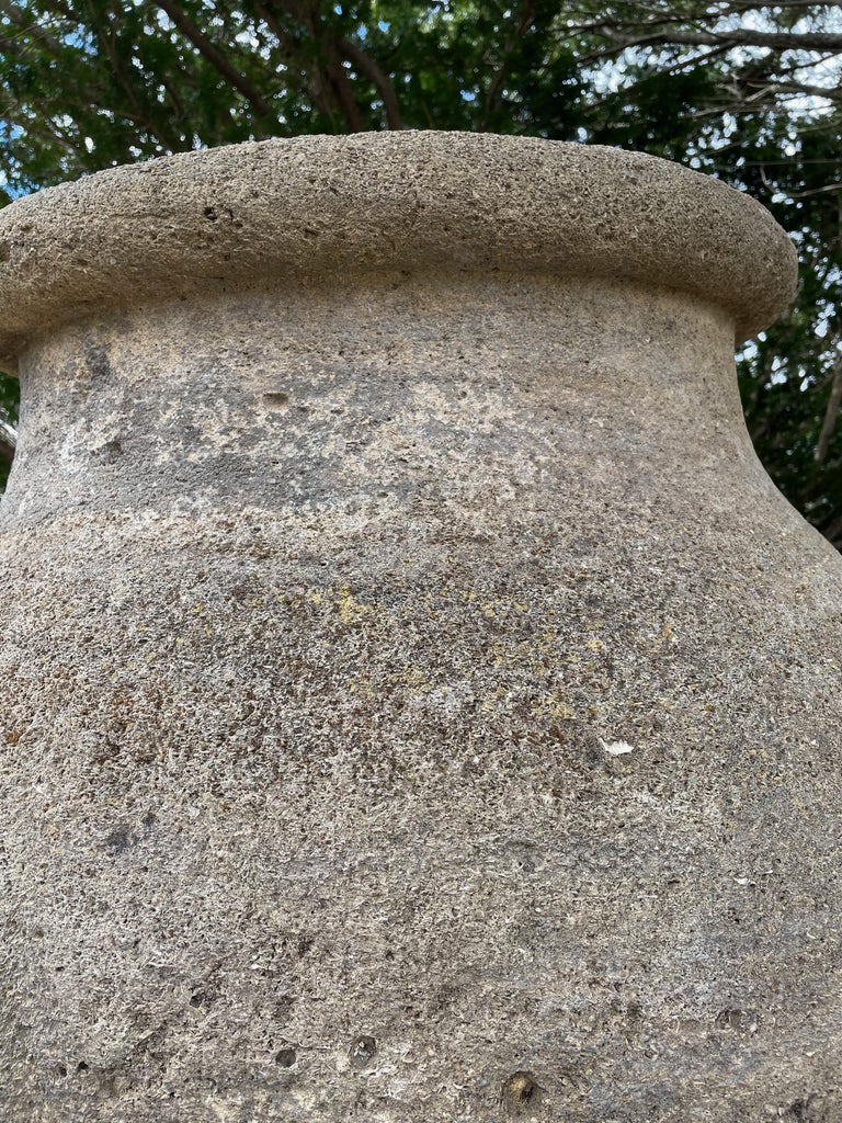 Very Large Round French Carved Stone Pot/Planter For Sale at 1stDibs